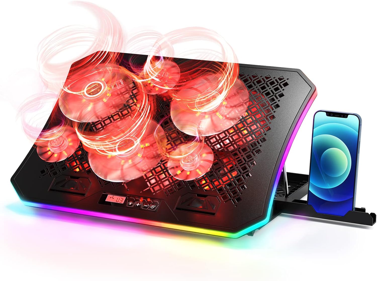 KeiBn Laptop Cooler: 6 Fans, RGB Lights, 7 Stands – GearMustHave