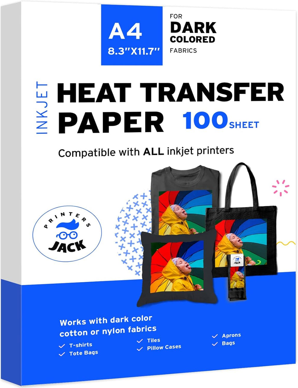 Printers Jack Iron-On Heat Transfer Paper for Dark Fabric 100 Pack ...