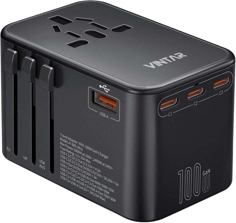 Universal Travel Adapter with 100W GaN Fast Charging for Global Use ...