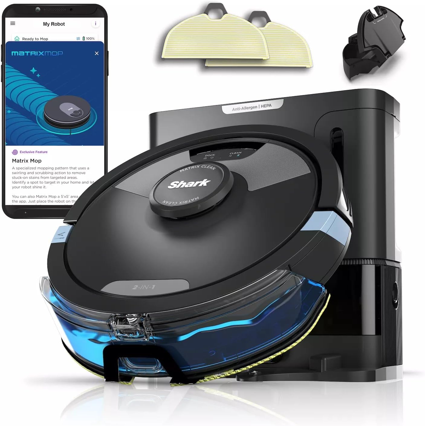 Shark RV2610WA AI Ultra Robot Vac & Mop: Sonic Mop, Matrix Clean, HEPA ...