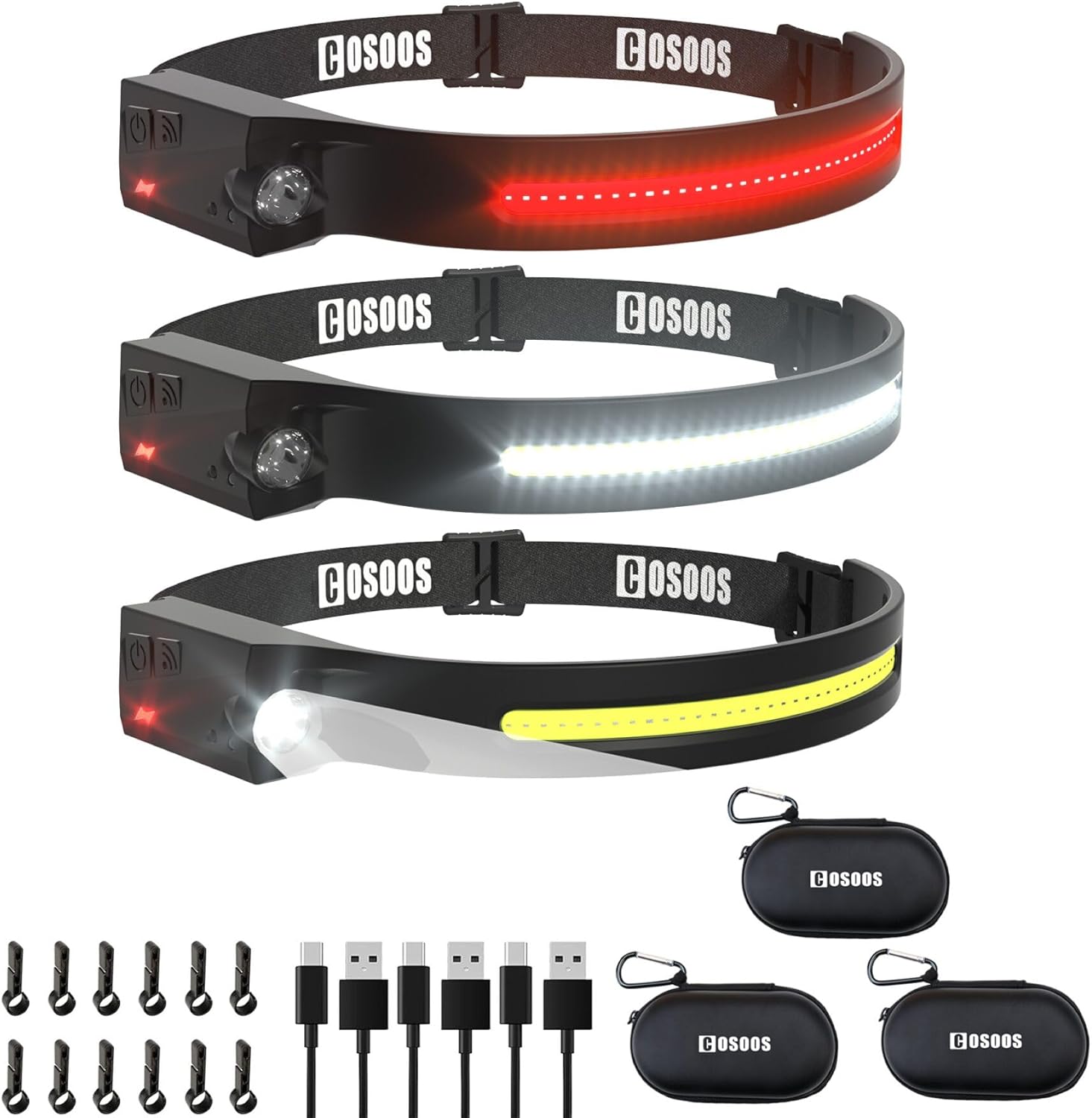 COSOOS Rechargeable LED Headlamp: Motion Sensor, Wide Beam Light ...