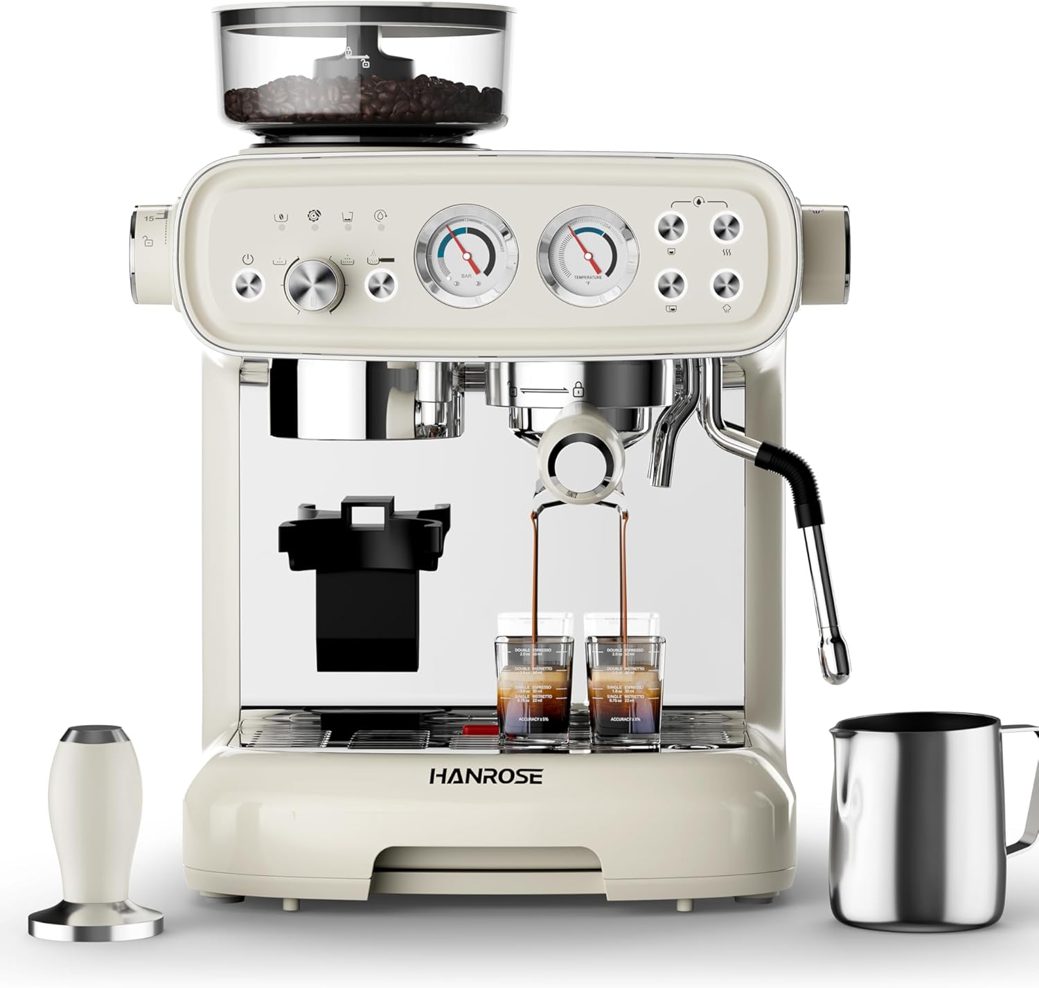 20 Bar Espresso Machine with Milk Frother & Grinder - Hanrose ...