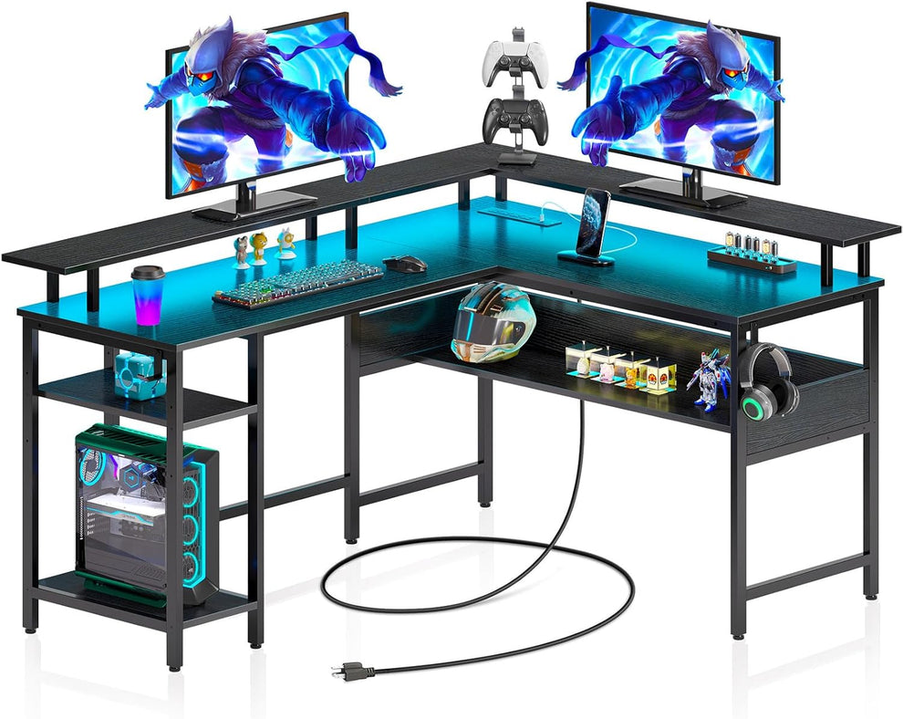 Rolanstar L-Shaped Computer Desk with LED Lights – GearMustHave