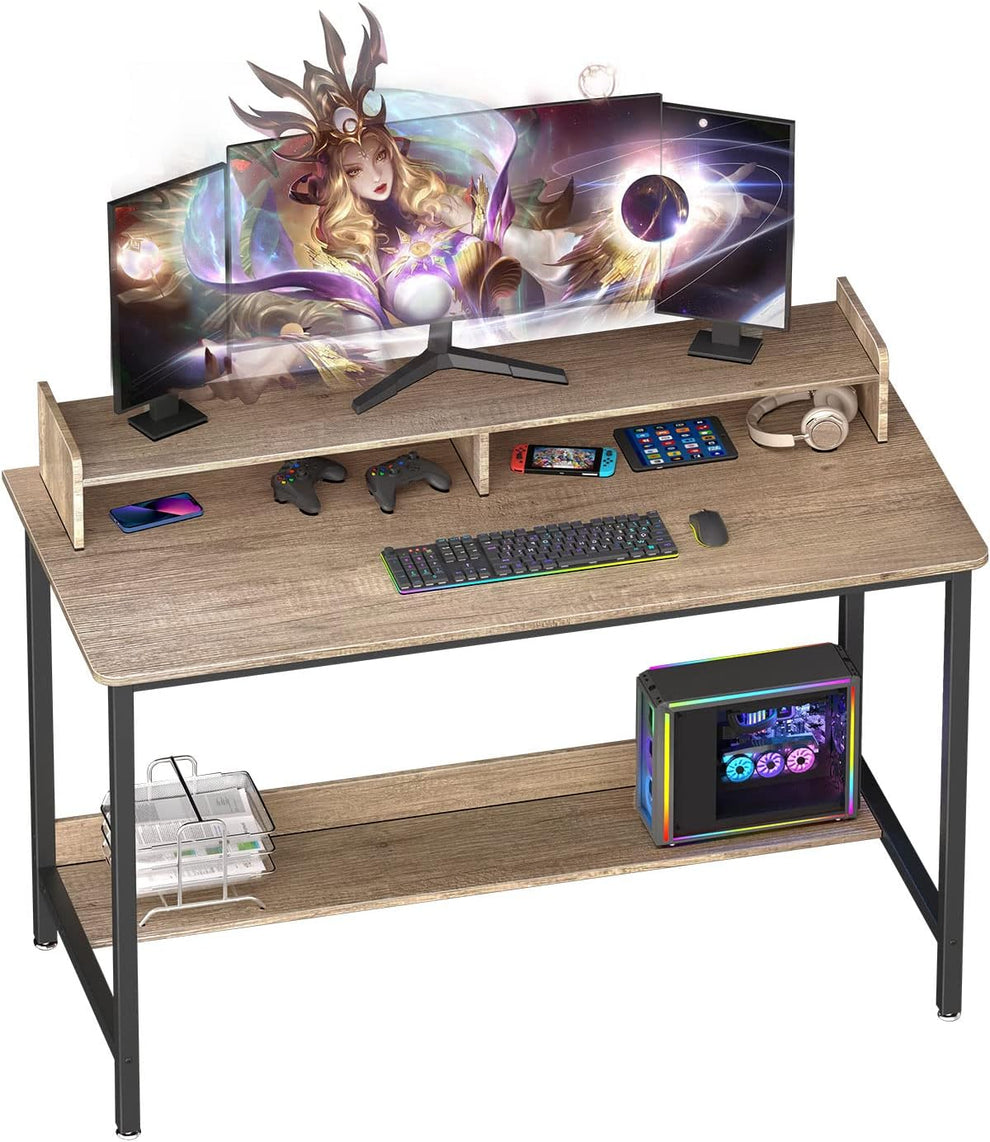 32 Gaming Desk with Shelves, Stylish Grey Finish – GearMustHave