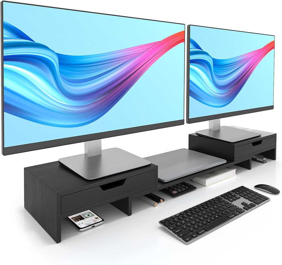 Bamboo Dual Monitor Riser with Drawers by Epesoware – GearMustHave