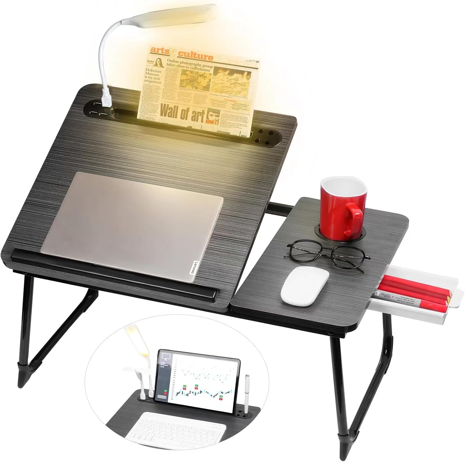 XL Adjustable Lap Desk with Light & Storage - Ultimate Comfort ...