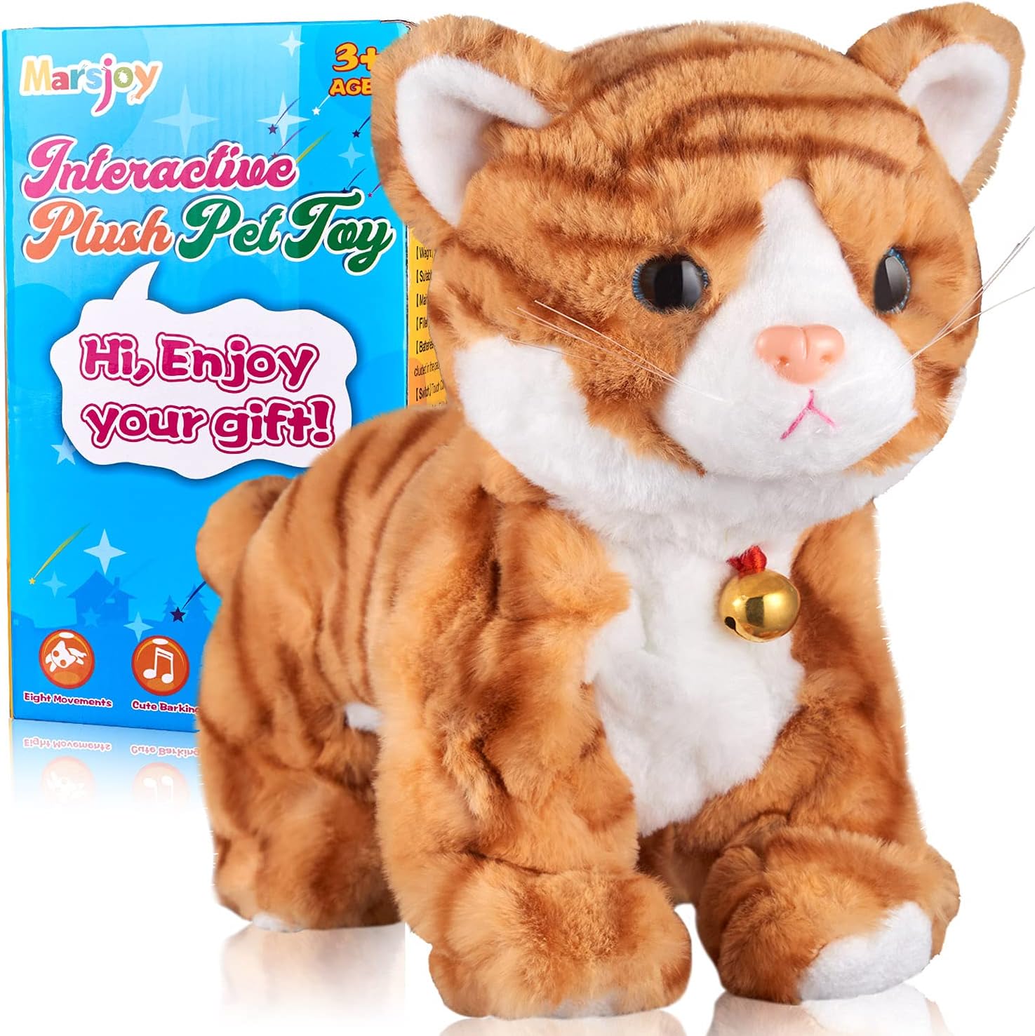 Marsjoy Yellow Plush Interactive Cat Robot Toy - Meows, Barks, Touch C ...