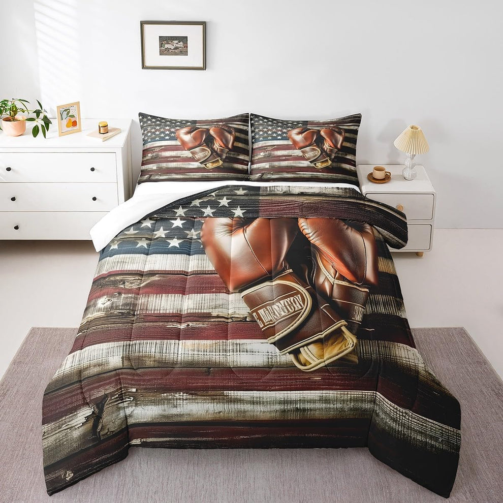 Vintage American Flag Boxing Glove Comforter Set – GearMustHave