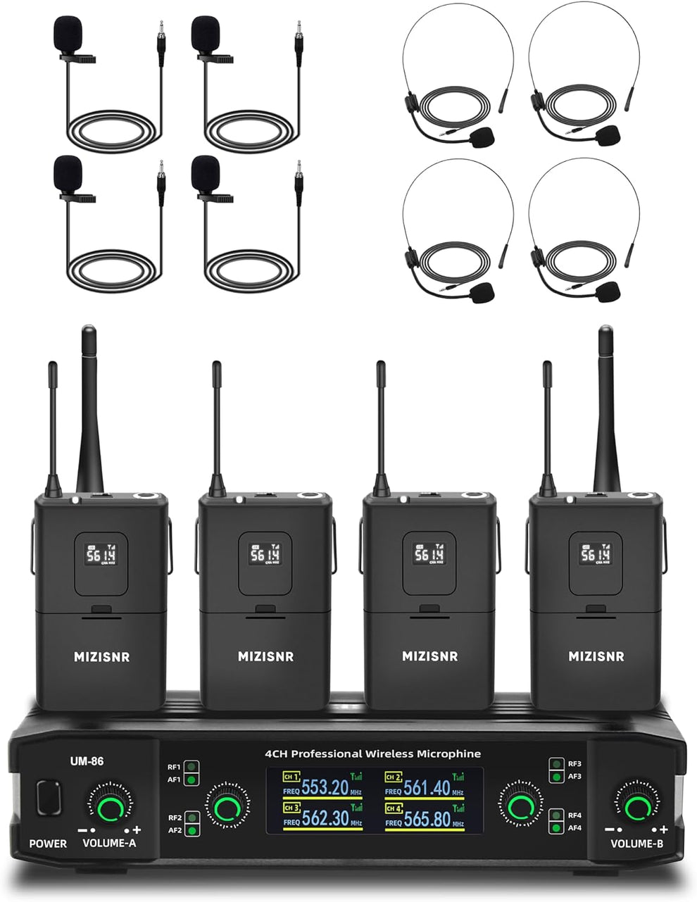 Wireless Lavalier Microphone Set: 4-Channel UHF, 300ft Range ...