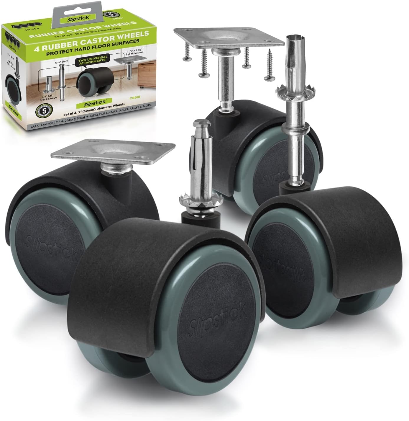 Protect Floors Effortlessly with Slipstick 2 Rubber Caster Wheels ...