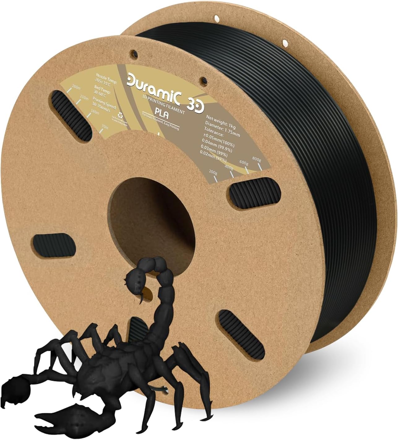 Jam-Free High Stiffness Black PLA Filament - DURAMIC 3D, 1kg Spool ...