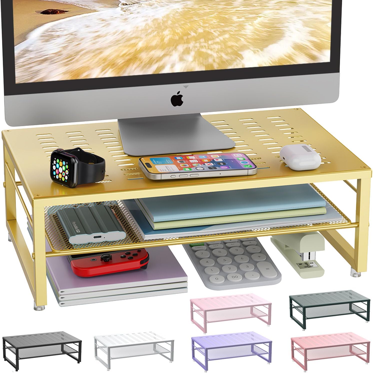 Gianotter Gold Monitor Stand: Office Desk Organizer – GearMustHave
