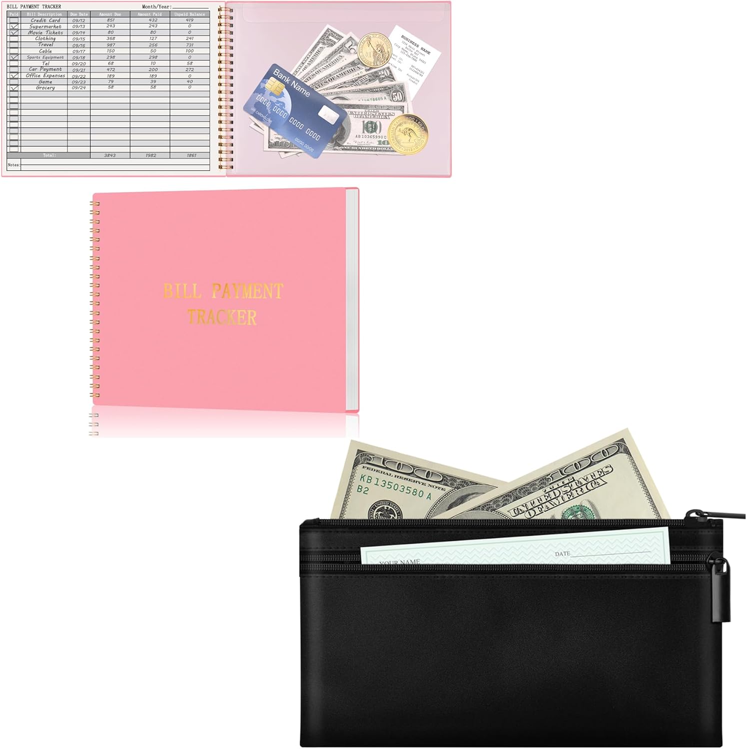 HAUTOCO Pink Bill Tracker & Money Bag Set – GearMustHave