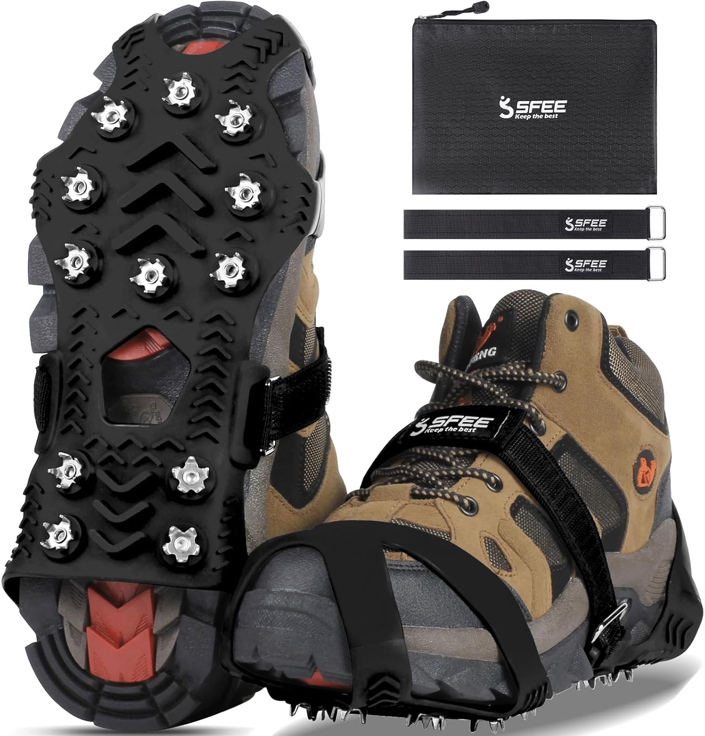 Sfee Upgraded Ice Cleats: Slip-Resistant Traction for Winter Adventure ...