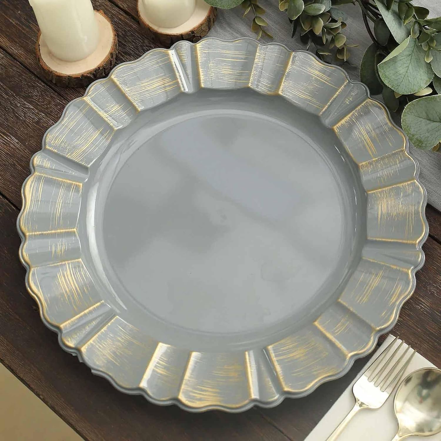 Set of 6 Stylish Gray Charger Plates - Elegant Dining Essential ...