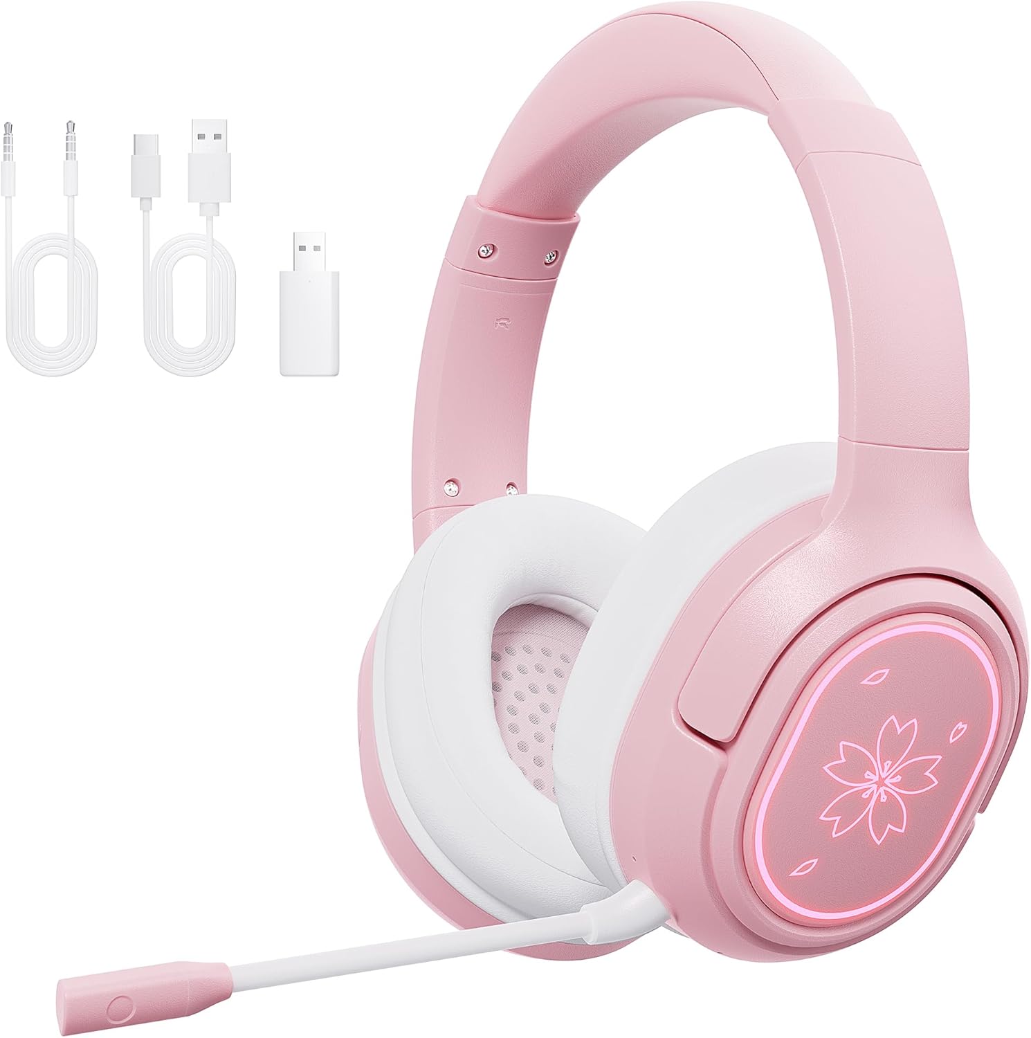 Mytrix Pink Wireless Gaming Headset - 2.4GHz & Bluetooth, Noise Cancel ...
