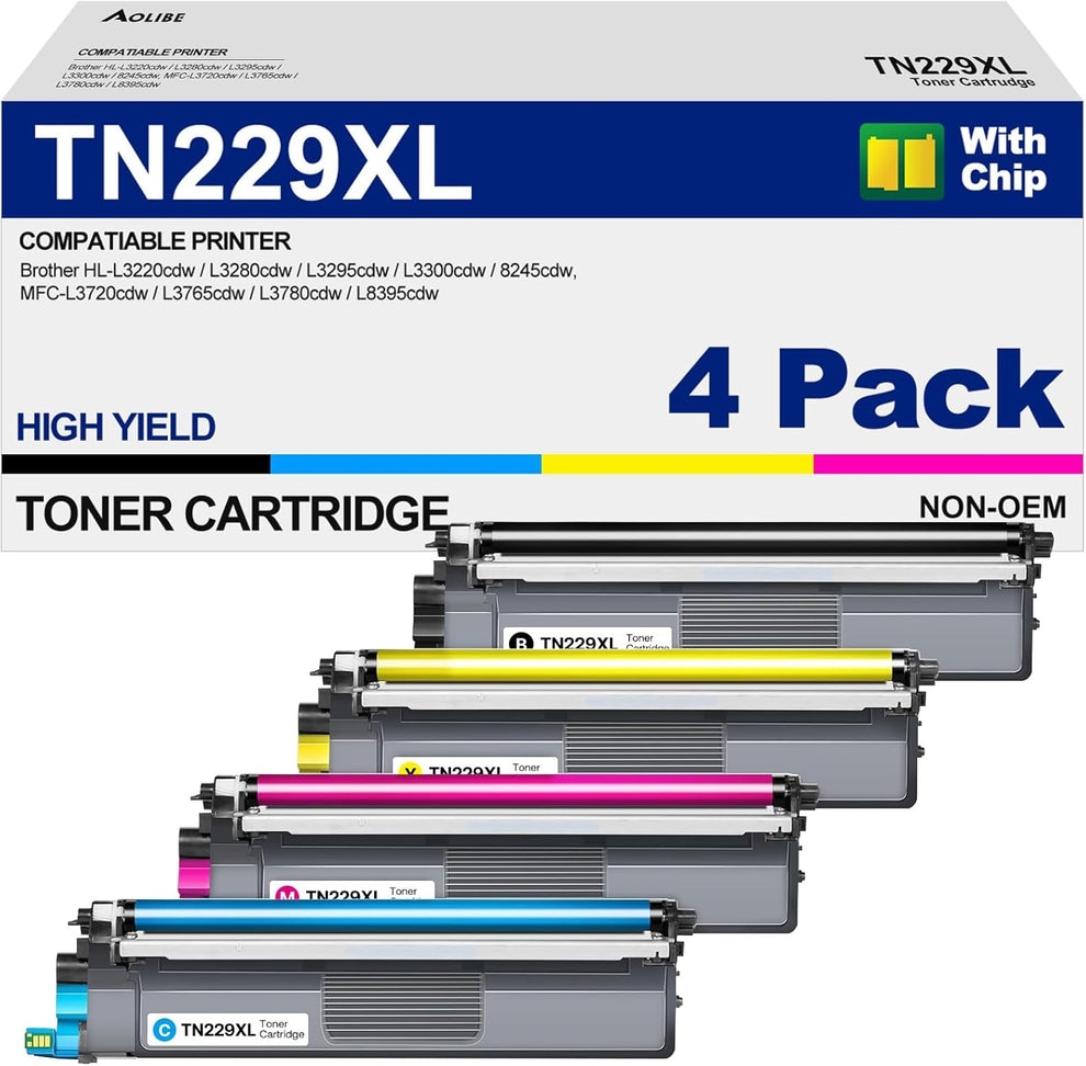 TN229XL Compatible Toner Cartridges - 4 XL Pack for Brother Printers ...