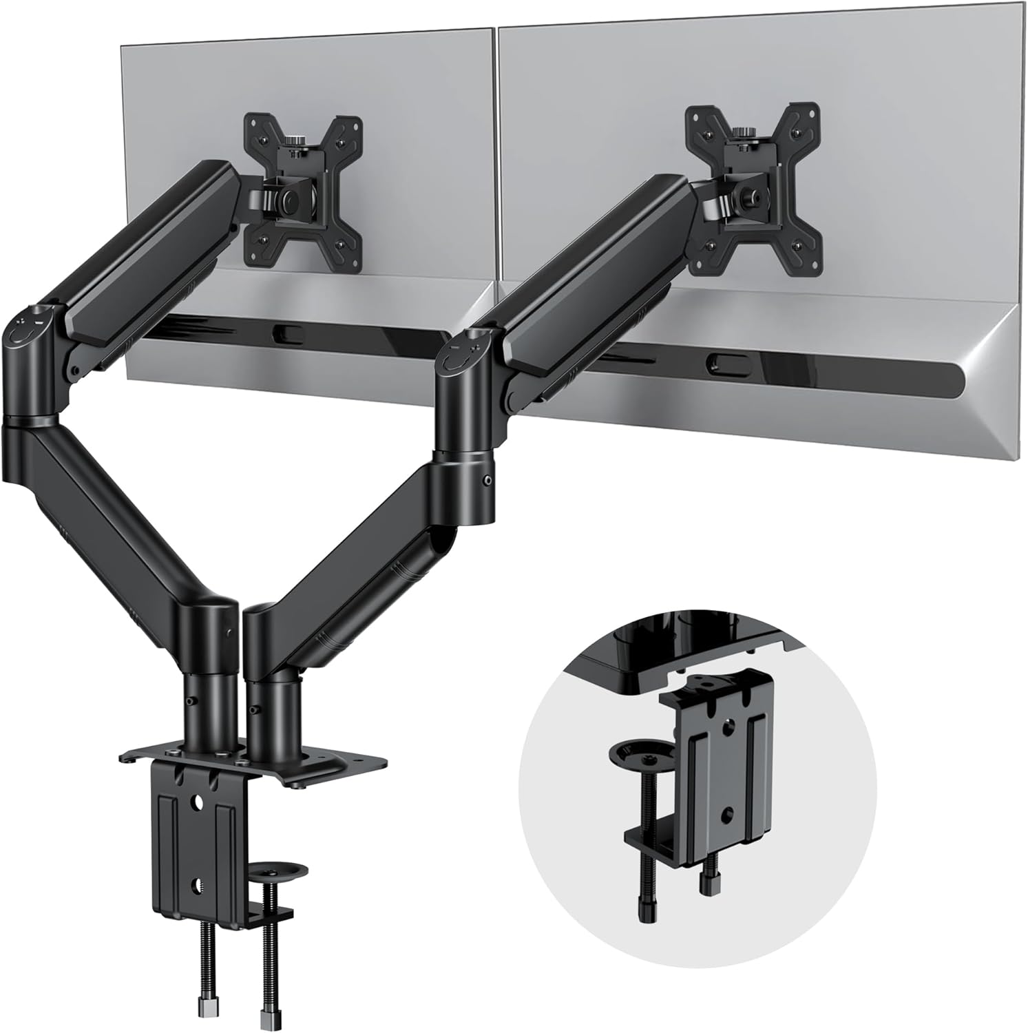 HFTEK Dual Monitor Stand - Space-Saving Swivel Arms for 2 Screens ...