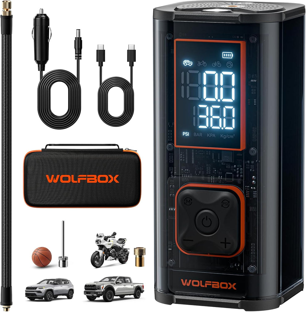 WOLFBOX 12000mAh Dual-Cylinder Air Compressor - Fast Tire Inflation ...