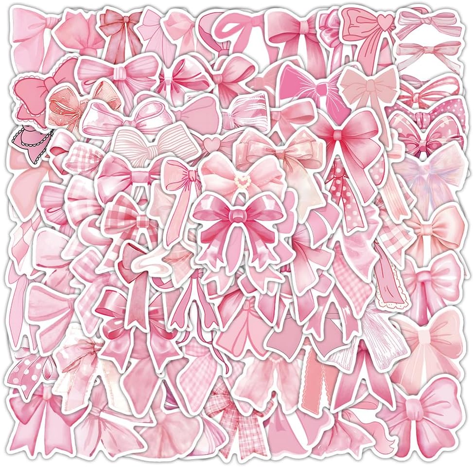 Pink Bow Waterproof Stickers - 100 Pcs Aesthetic Decals – GearMustHave