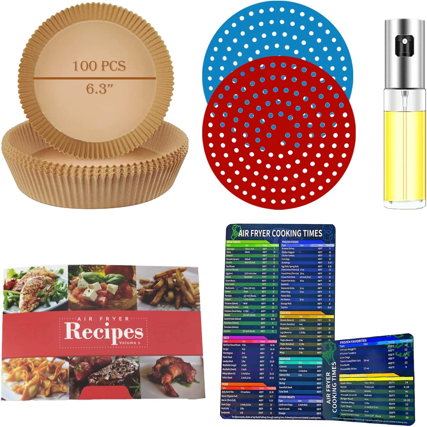 Ultimate Air Fryer Kit: Liners, Sprayer, Cheat Sheet, Cookbook ...