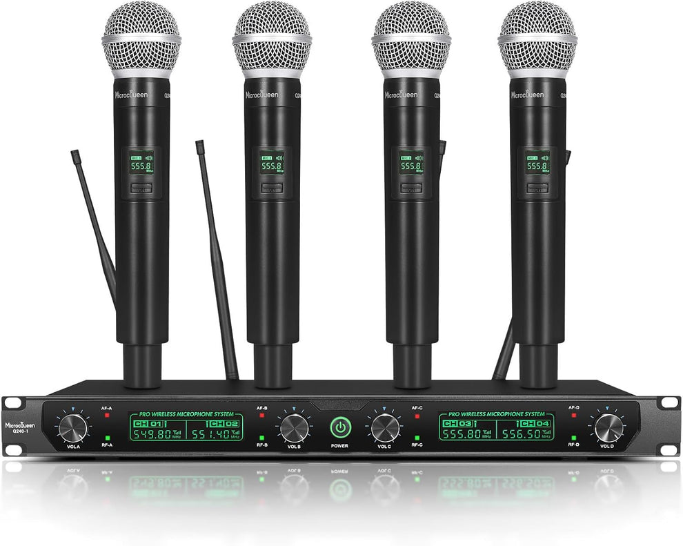 Pro Wireless Mic System w/ 4 Metal Handheld Mics, 400ft Range ...