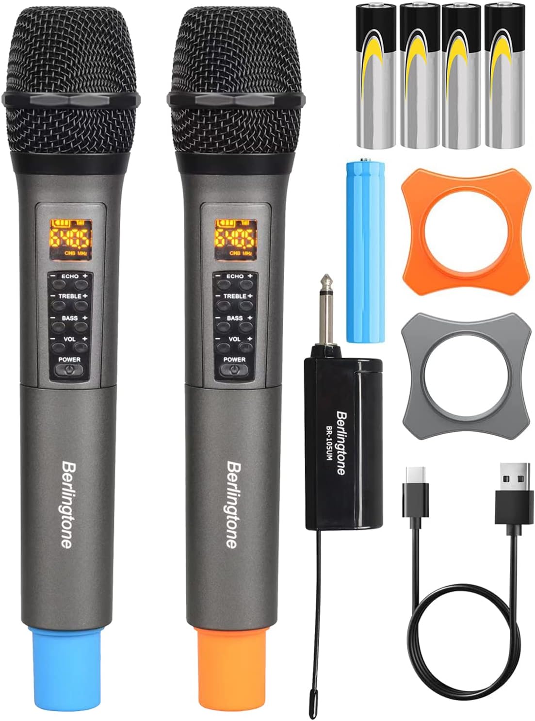 Berlingtone Dual UHF Wireless Mic System - 60 Channel, Echo, Treble, B ...