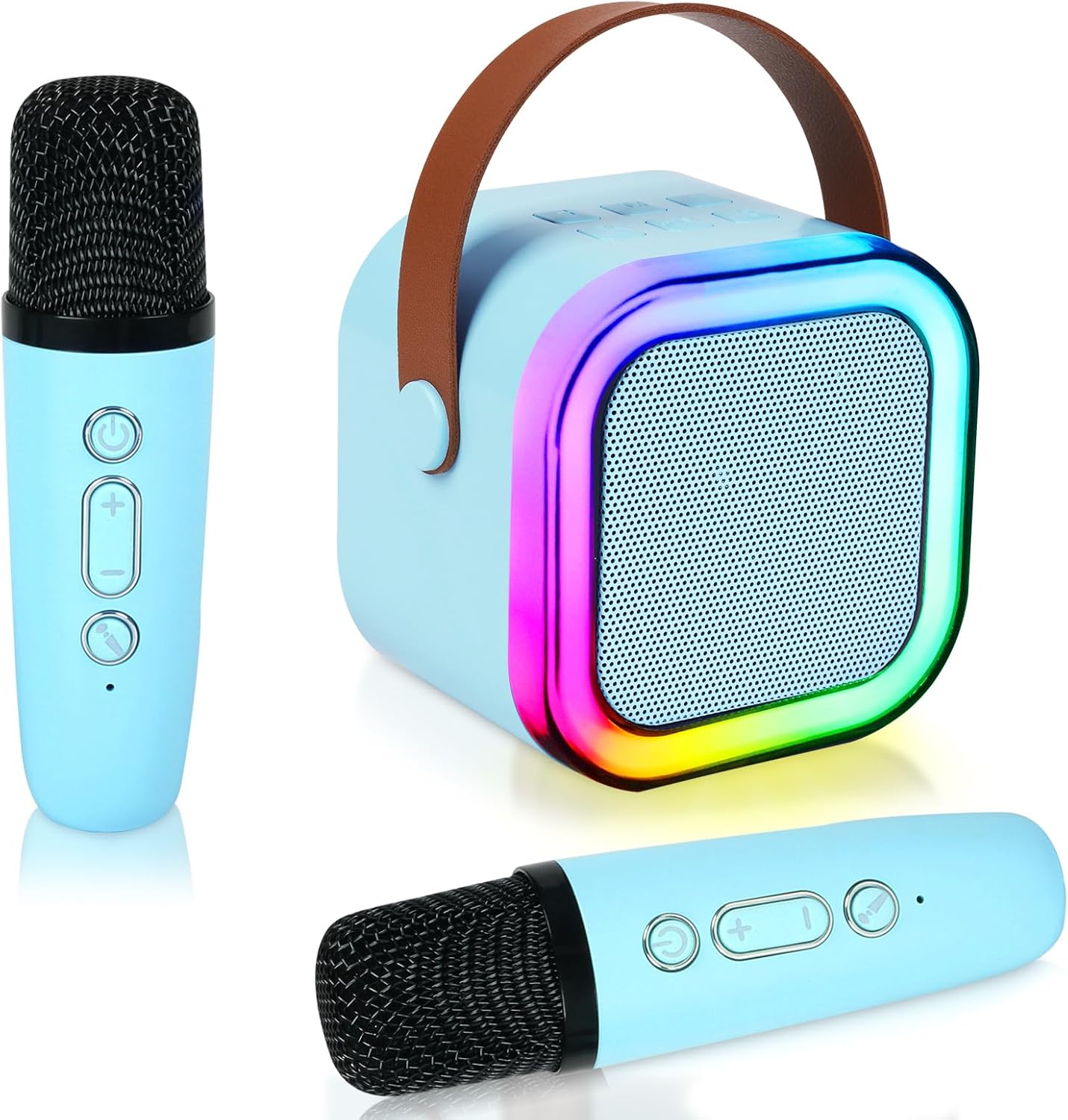 Portable Bluetooth Karaoke Set for Kids & Adults, 2 Mics, Lights, Blue ...