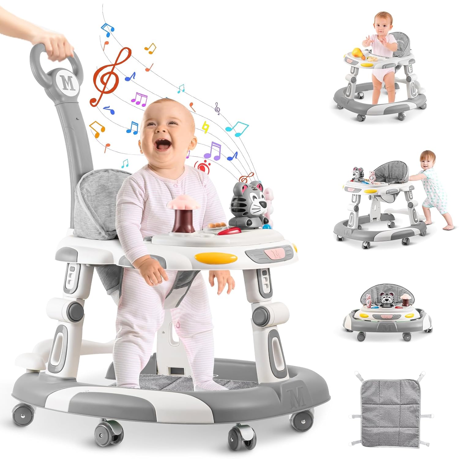 5-in-1 Height Adjustable Baby Walker - Music & Toys - Grey – GearMustHave