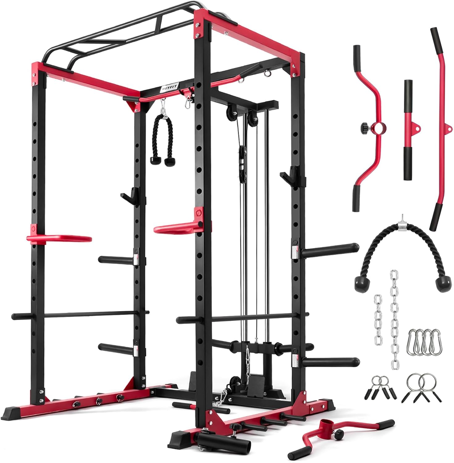 RitFit All-in-One Squat Rack: 1000 LBS Capacity with LAT Pulldown & Mo ...