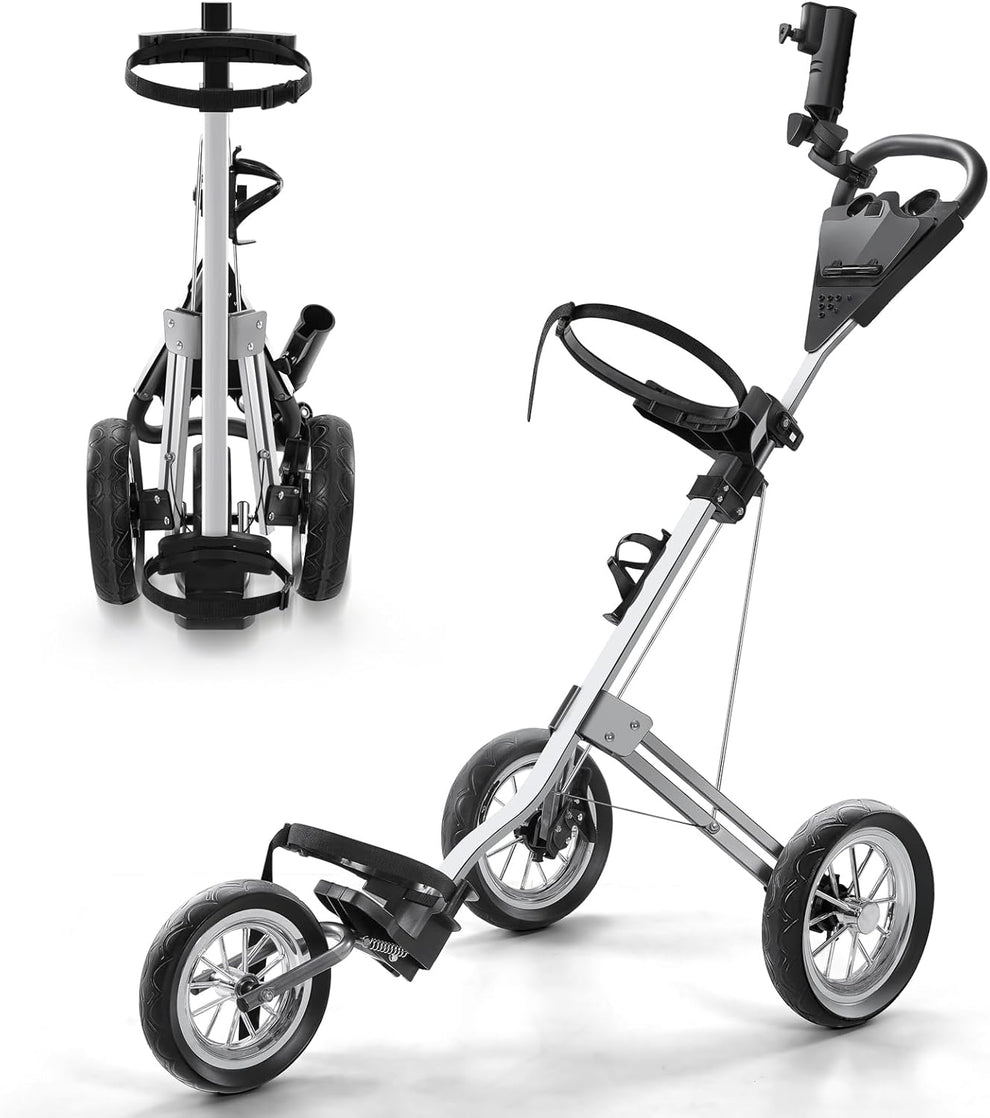 New-Version 3-Wheel Golf Push Cart: Foot Brake, Umbrella & Beverage Ho ...