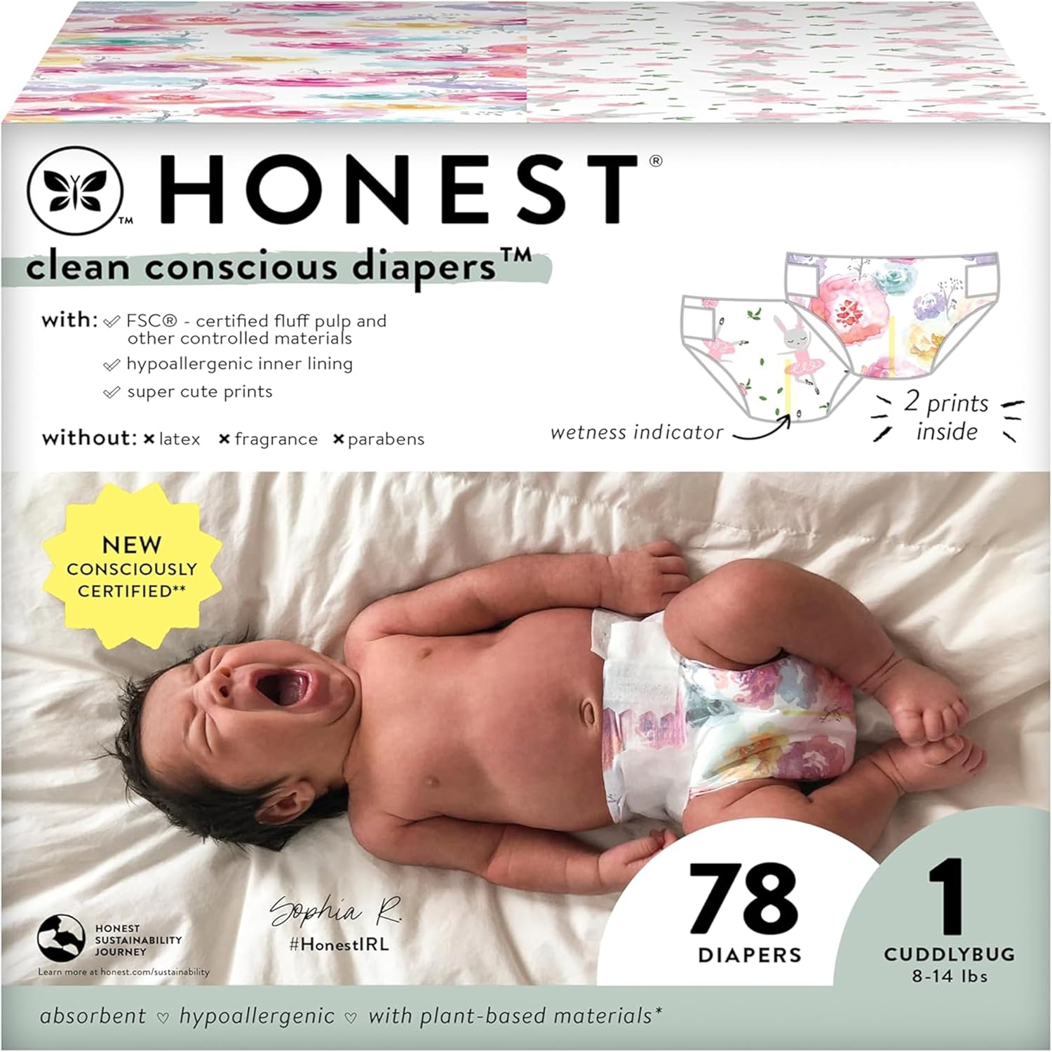 The Honest Co. Plant-Based Diapers | Rose Blossom | Size 1, 78 ct ...