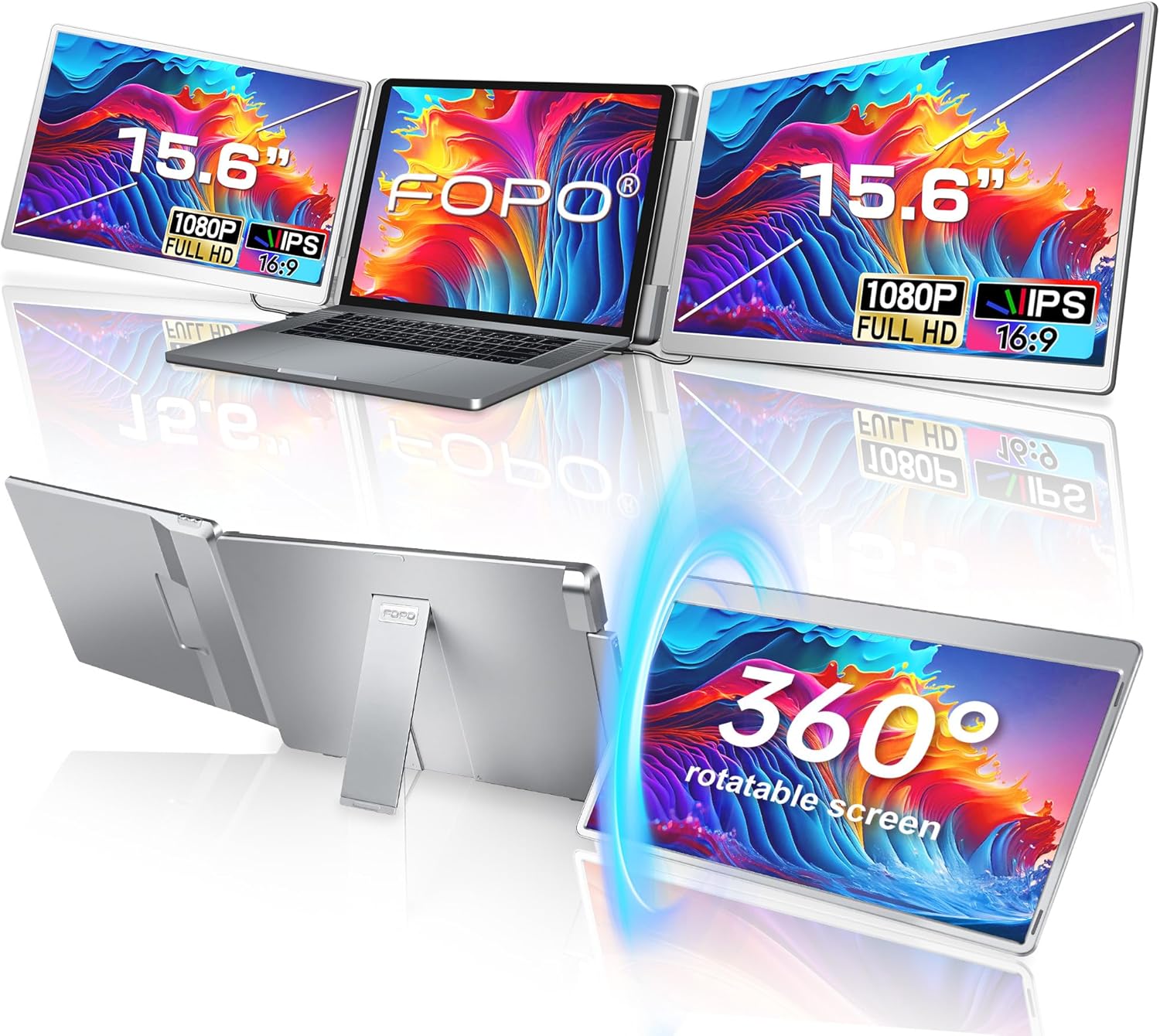 Triple Laptop Screen Extender, 360 Rotation, Plug & Play - Boost Produ ...