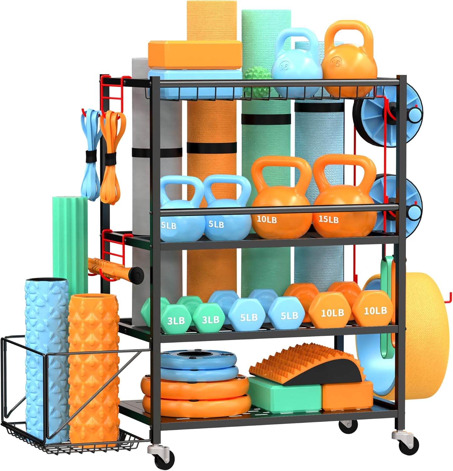 620LBS 4-Tier Dumbbell Rack with Lockable Wheels & Hooks – GearMustHave