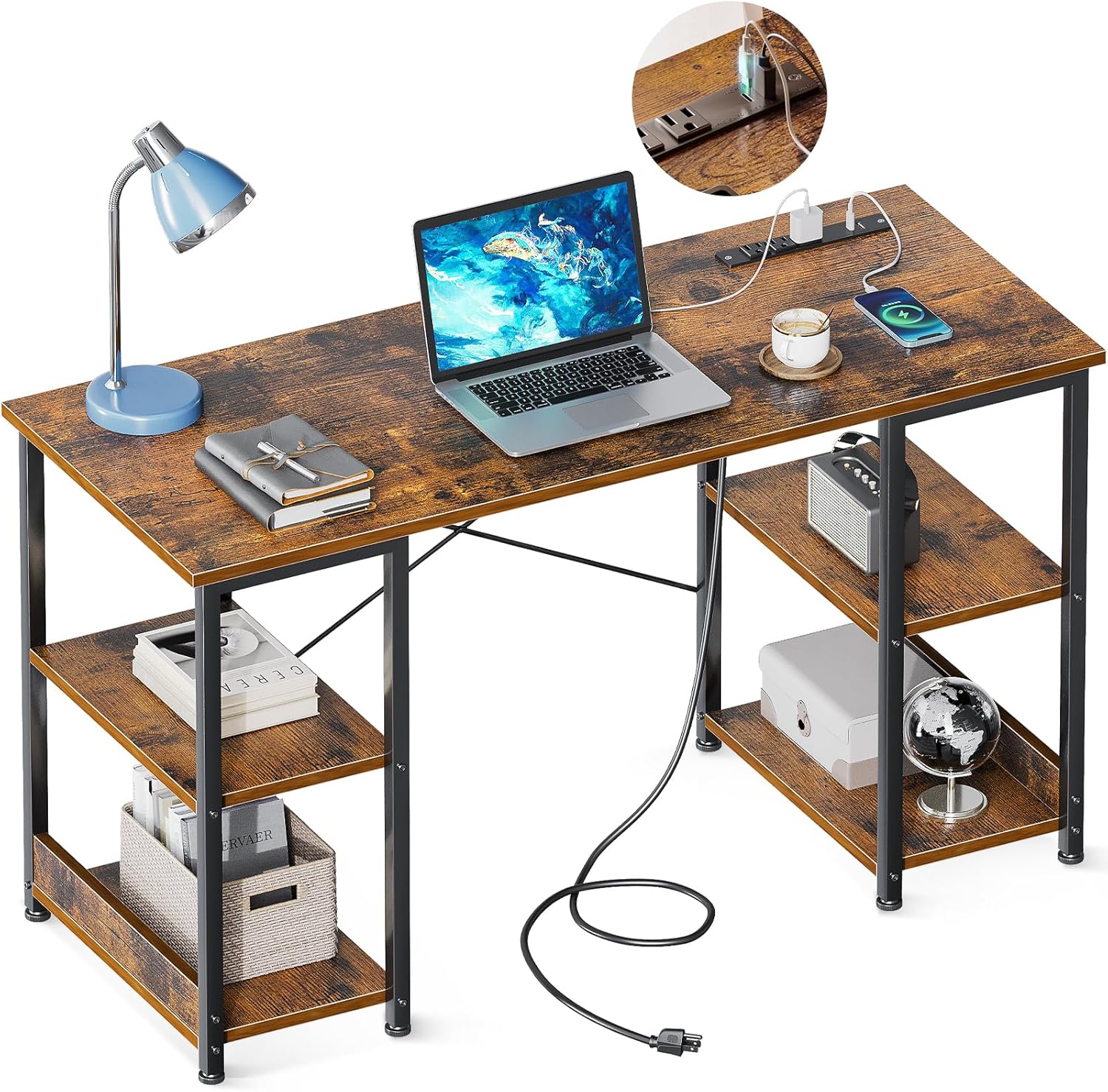 Compact Computer Desk with Built-in Power Hub – GearMustHave
