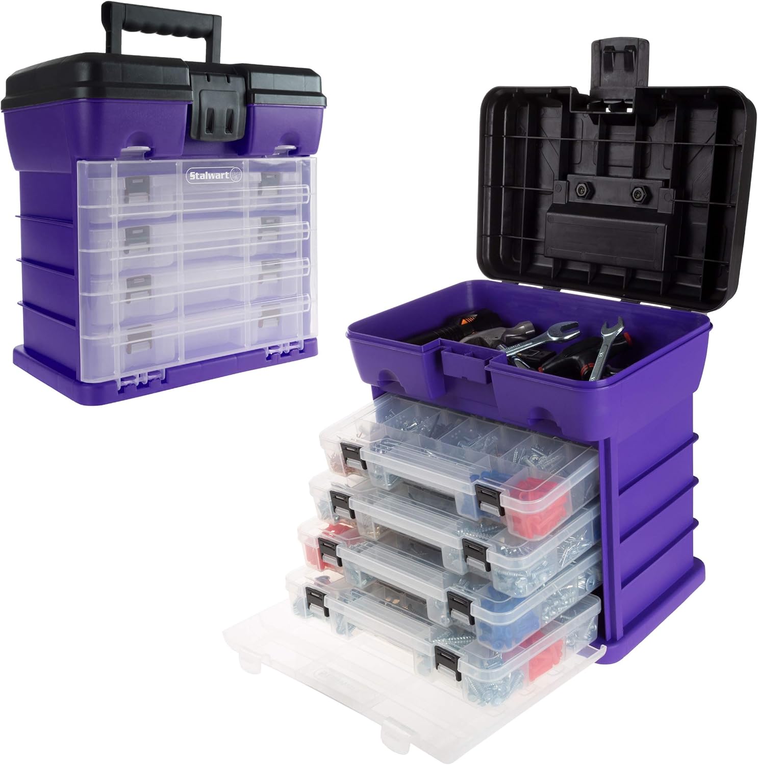 Stalwart Purple Organizer Box - 4 Drawers, 19 Compartments - Versatile ...