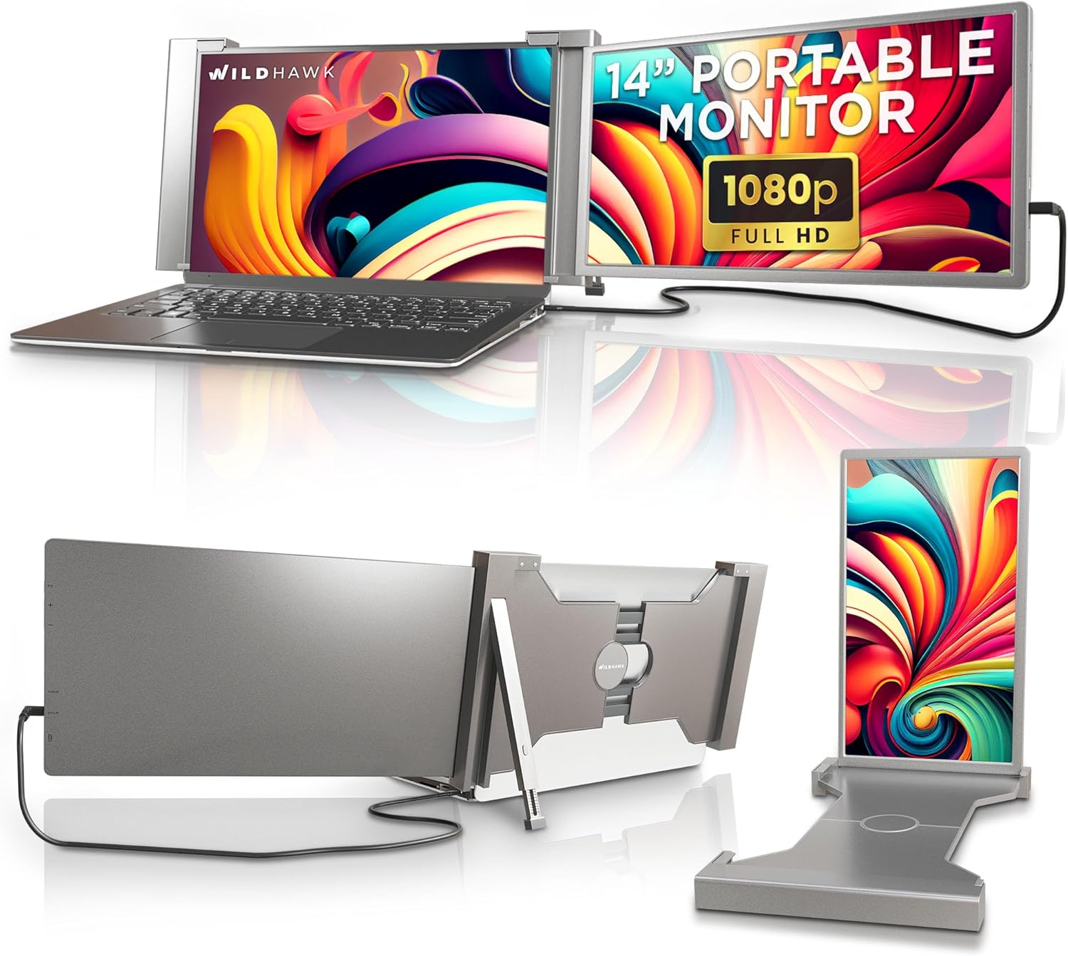Silver 14 Portable Dual Screen Extender - FHD 1080P IPS - Plug & Play ...