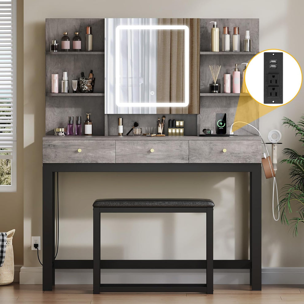 Upgraded Vanity Desk Set with LED Lights & Hidden Storage – GearMustHave