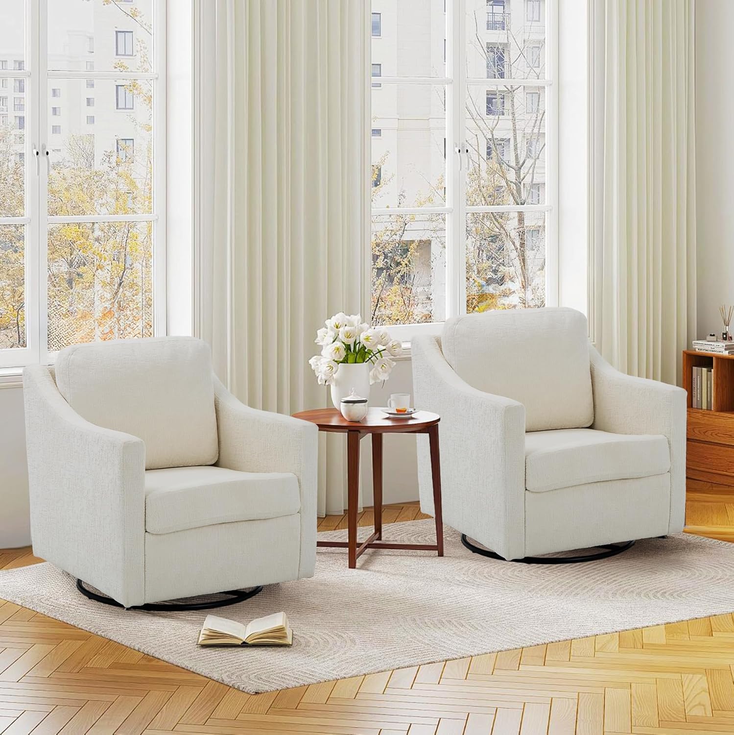 Swivel Accent Chairs Set, Chenille Upholstery with Lumbar Support ...