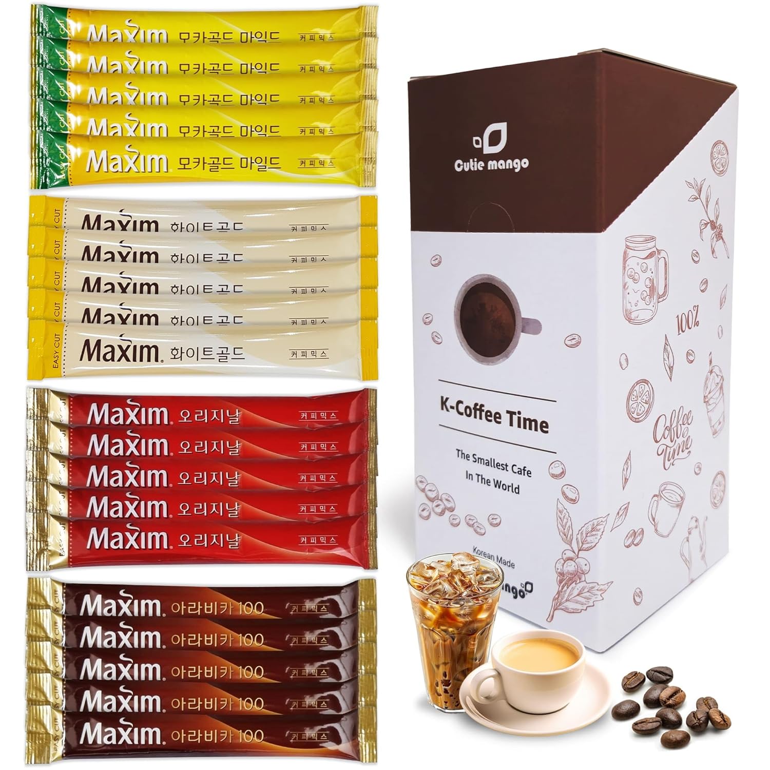 Maxim Instant Coffee Mix Variety Pack - 20 Sticks, 4 Delicious Flavors ...
