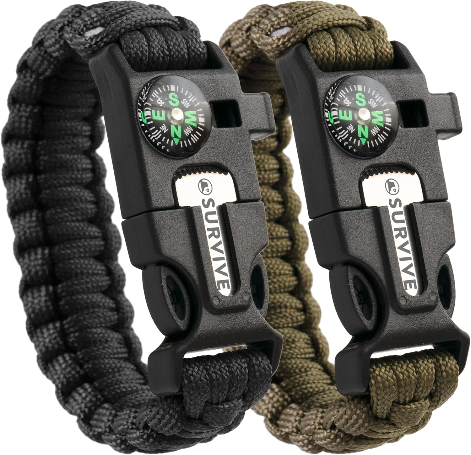 Survive Paracord Bracelet Duo: Emergency Fire Starter, Compass, Whistl ...