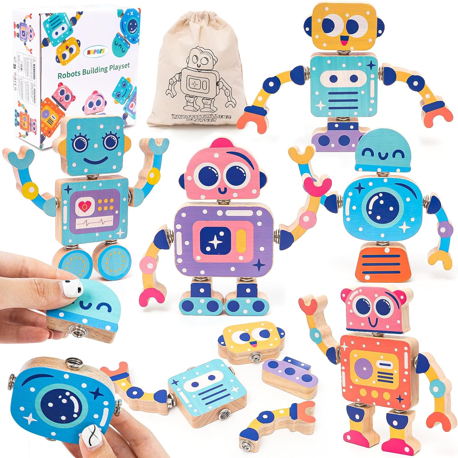 Montessori Wooden Robot Building Blocks - Enhance Fine Motor Skills ...