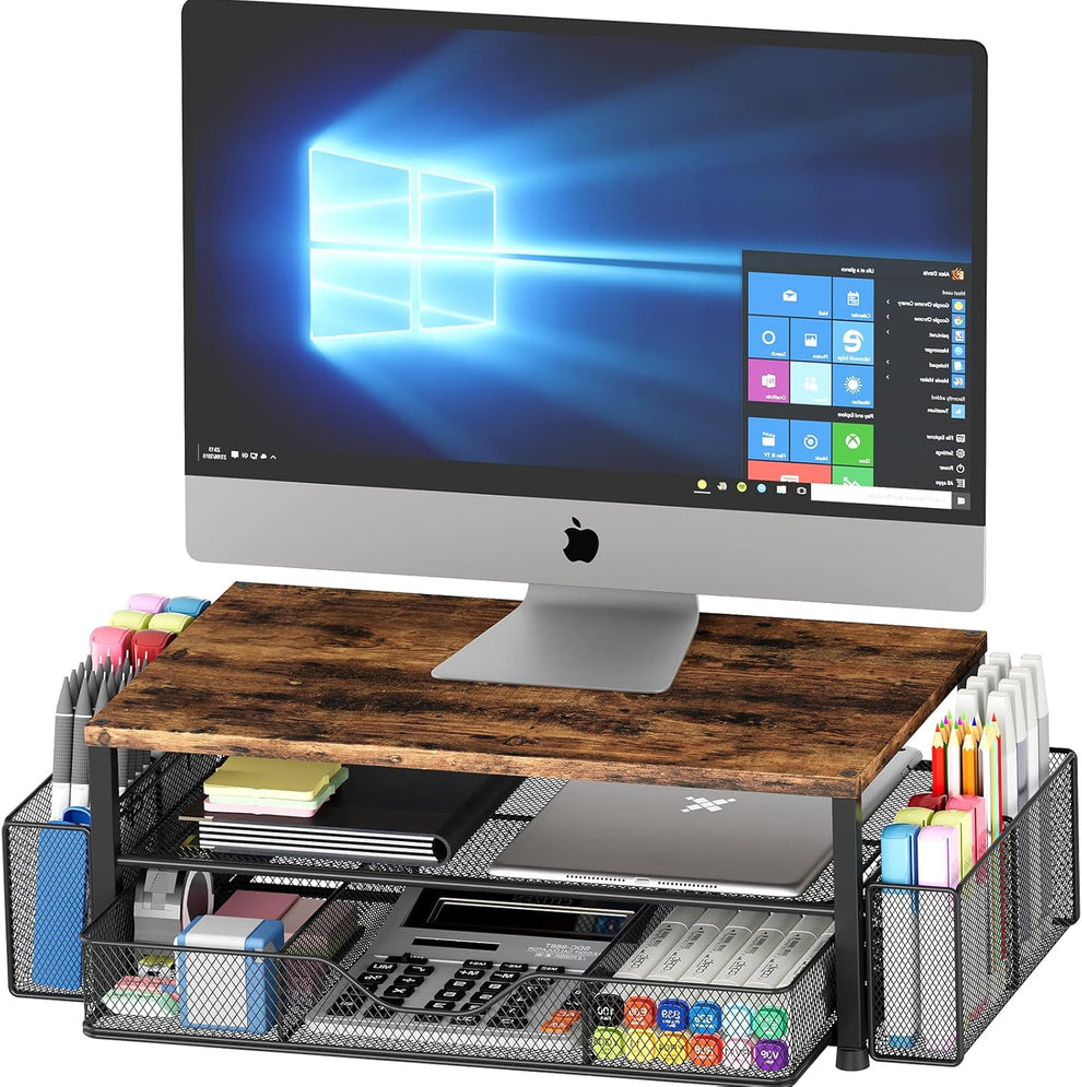 2-Tier Monitor Stand with Drawer - Streamline Your Desk – GearMustHave