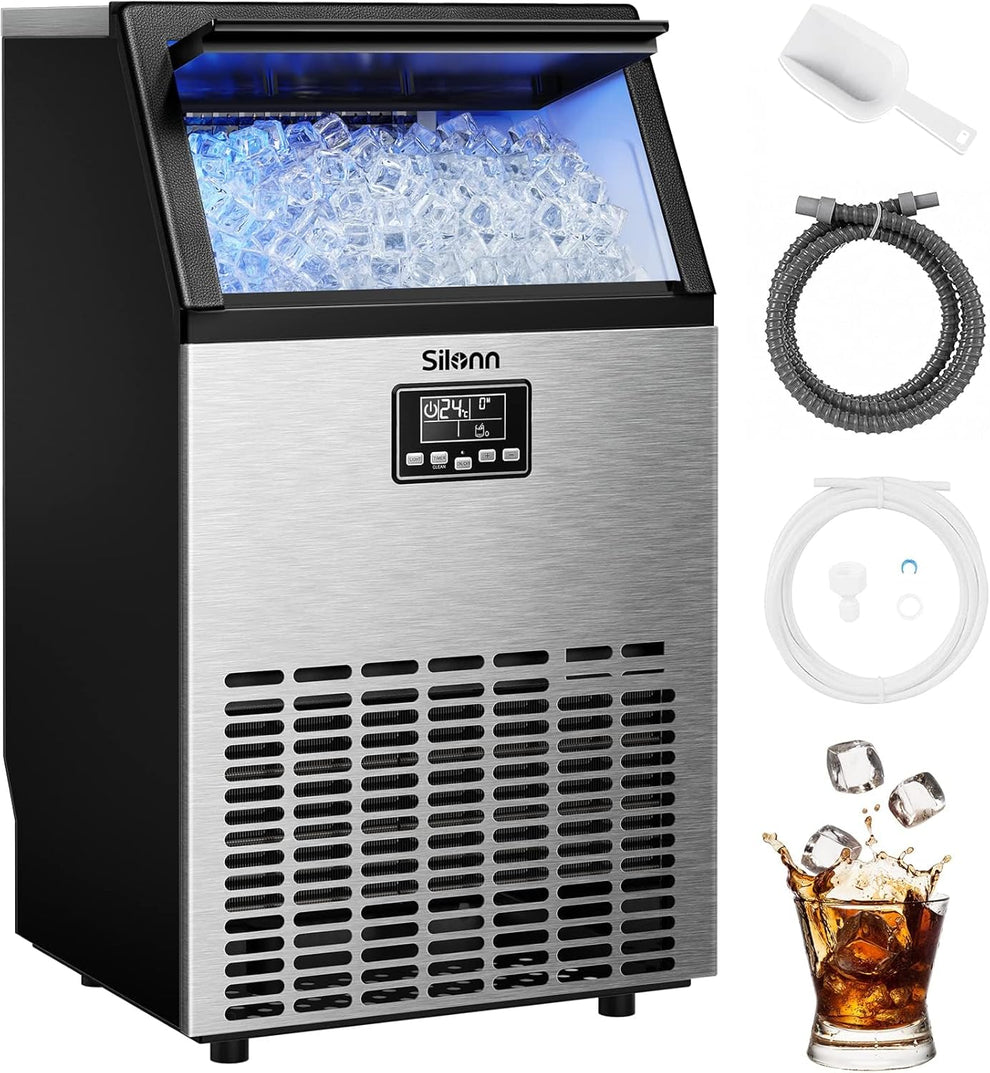 Efficient 150lbs Daily Ice Maker - Self-Cleaning - Stainless Steel ...