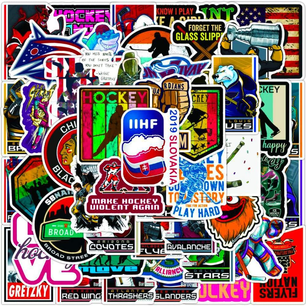 Waterproof Hockey Sticker Set - 100 Re-Stickable Vinyl Stickers ...