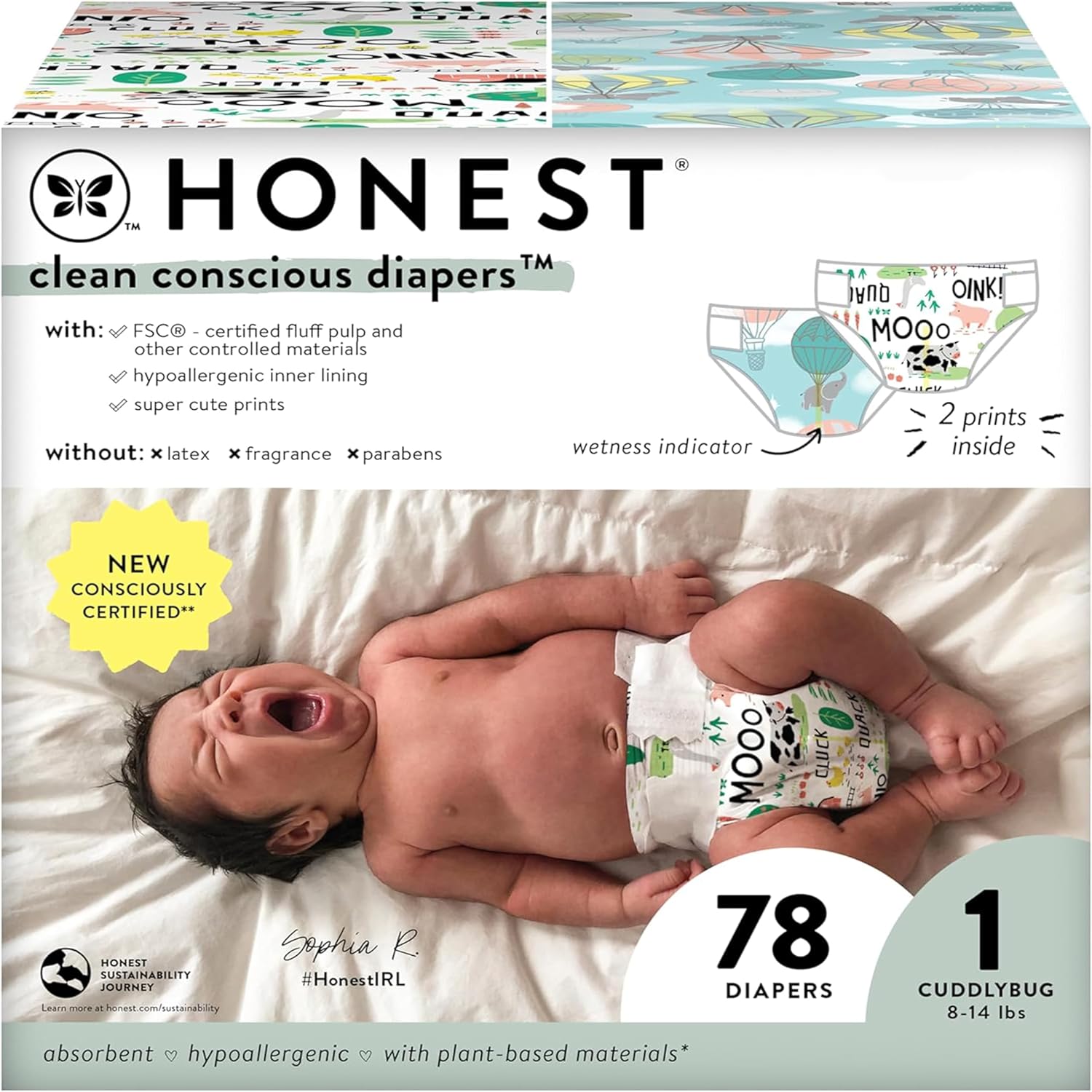 The Honest Co. Plant-Based Diapers | Above It All Prints | Size 1, 78 ...