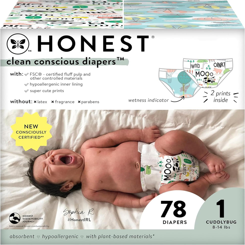 The Honest Co. Plant-Based Diapers | Above It All Prints | Size 1, 78 ...