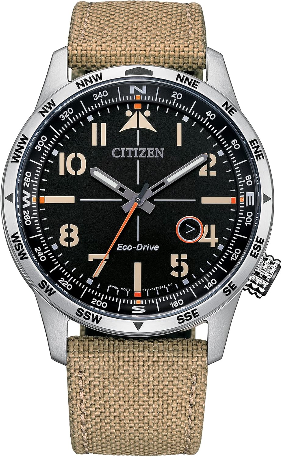 Stylish Citizen Eco-Drive Avion Field Watch - Black Dial, Khaki Strap ...