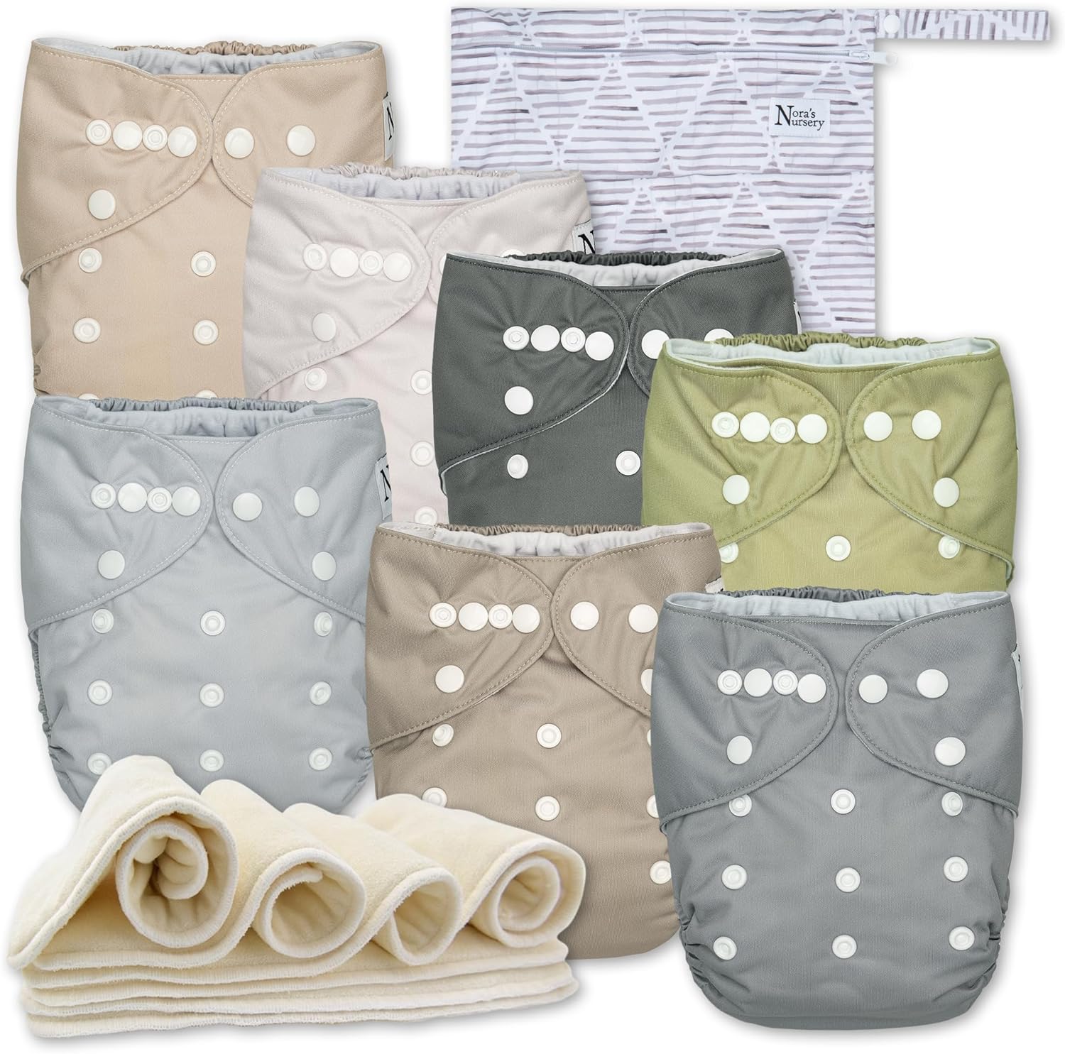Nora's Nursery Reusable Cloth Diapers - 7 Pack, Waterproof & Adjustabl ...