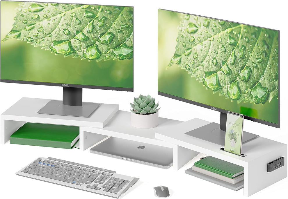 BONTEC White Dual Monitor Riser - Adjustable & Swivel Stand – GearMustHave